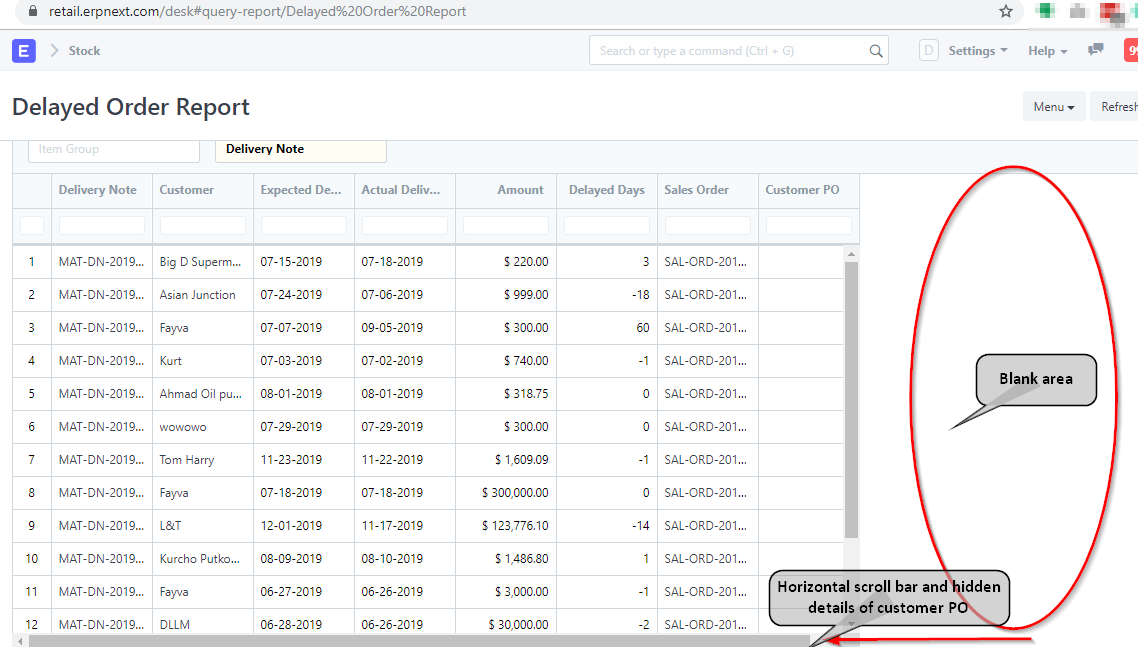 The user interface of data table hides the last column values even if there is space available ...