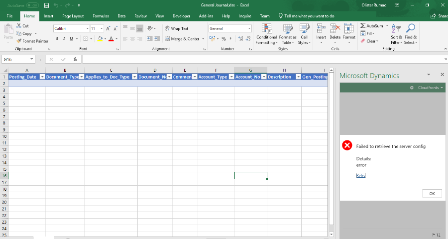 Modifying the General Journals Page gives error in 'Edit in Excel ...