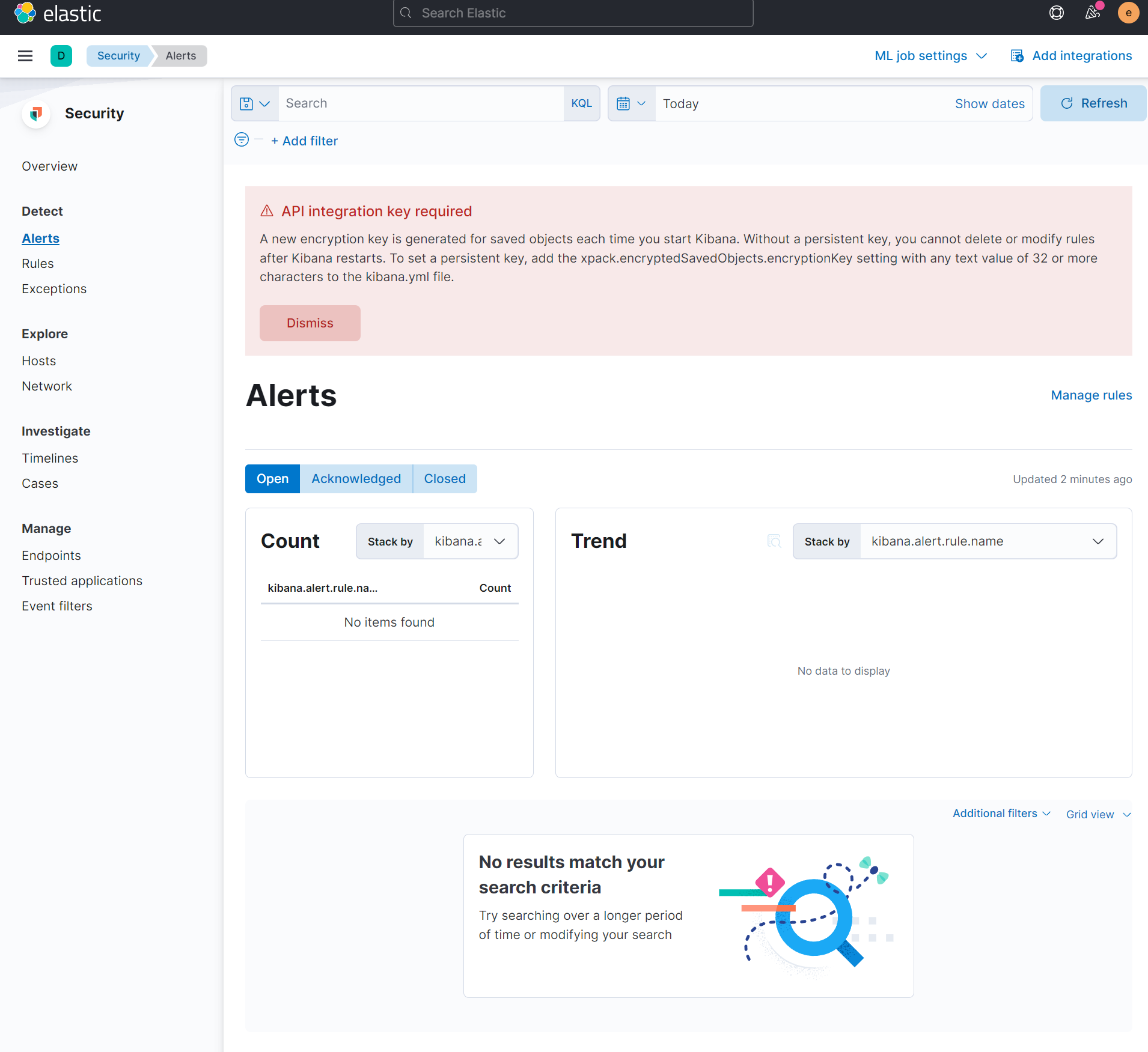 [SIEM] The Detections page should display a specific error when the `encryptionKey` setting is ...