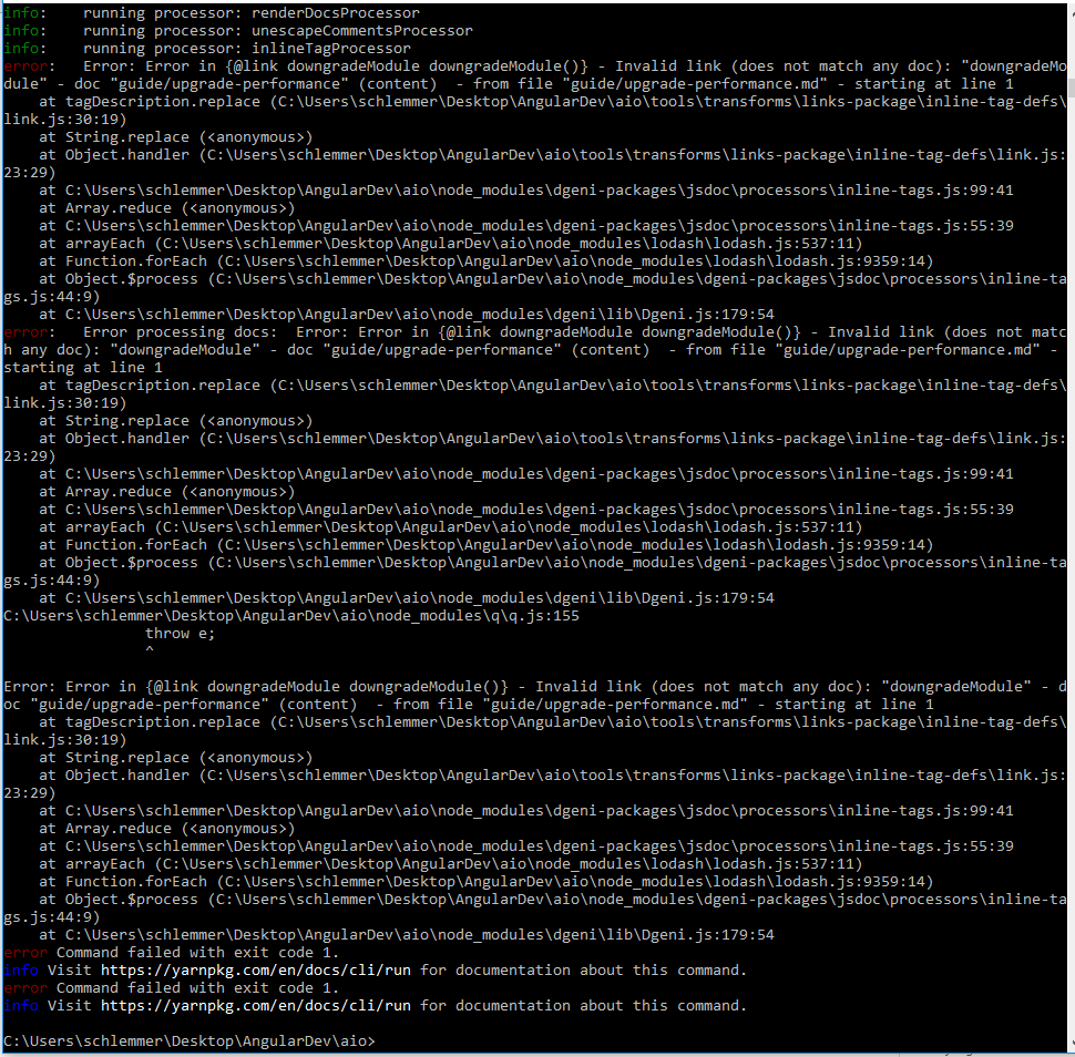 Angular Aio General Setup For Authoring Yarn Fails 