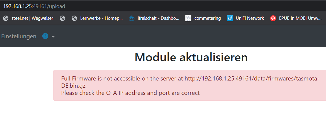 Unable to access OTA URL for Update · Issue #810 · TasmoAdmin/TasmoAdmin · GitHub