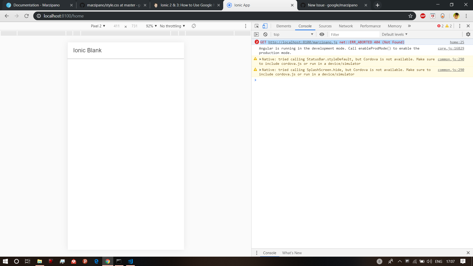 When I'm trying to load marzipano.js in ionic framework it says "GET http://localhost:8100 ...