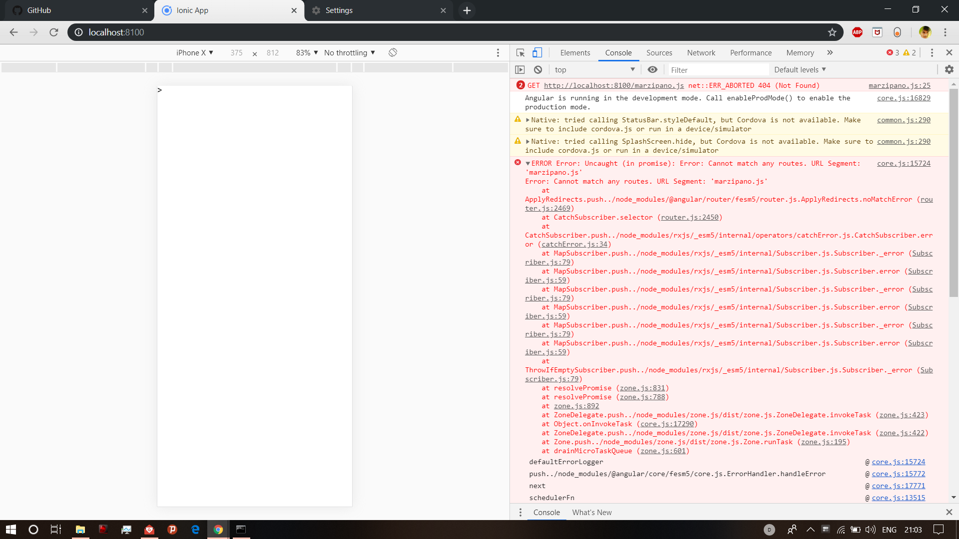 When I'm trying to load marzipano.js in ionic framework it says "GET http://localhost:8100 ...