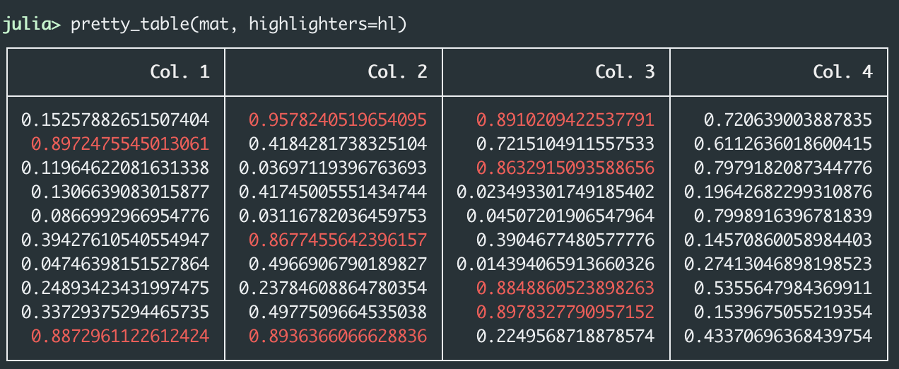 PrettyTables highlighting in HTML output · Issue #238 · JunoLab/Weave.jl · GitHub