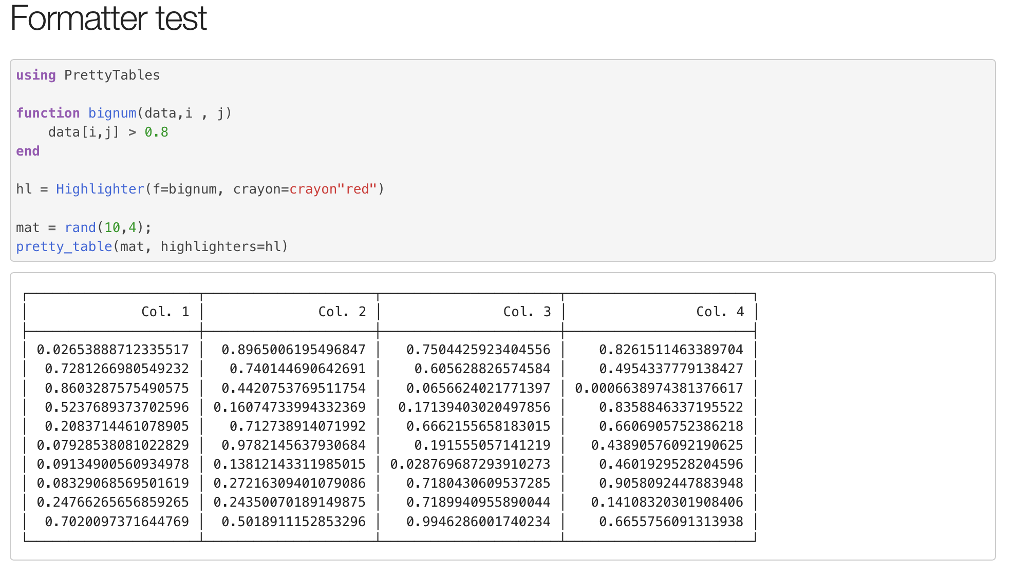 PrettyTables highlighting in HTML output · Issue #238 · JunoLab/Weave.jl · GitHub