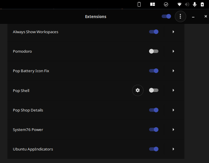 Tray icon remains after disabling extension · Issue #259 · pop-os/shell · GitHub