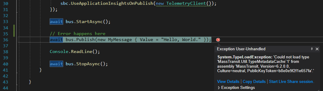TypeloadException when using ApplicationInsights · Issue #1737 · MassTransit/MassTransit · GitHub