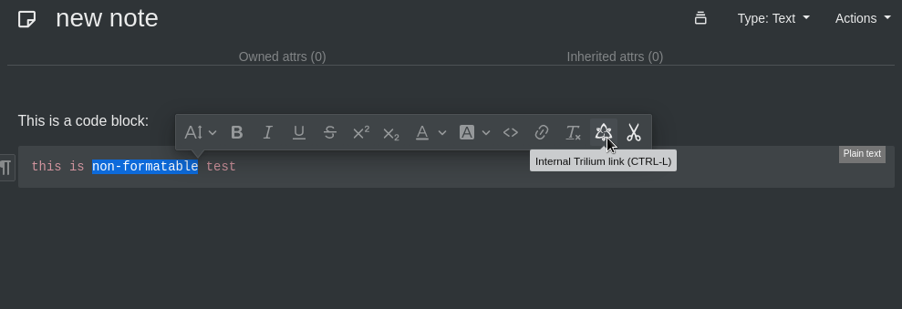 [UI/Low priority] Disable "Internal trilium link (Ctrl+L)" on code-block text selection · Issue ...