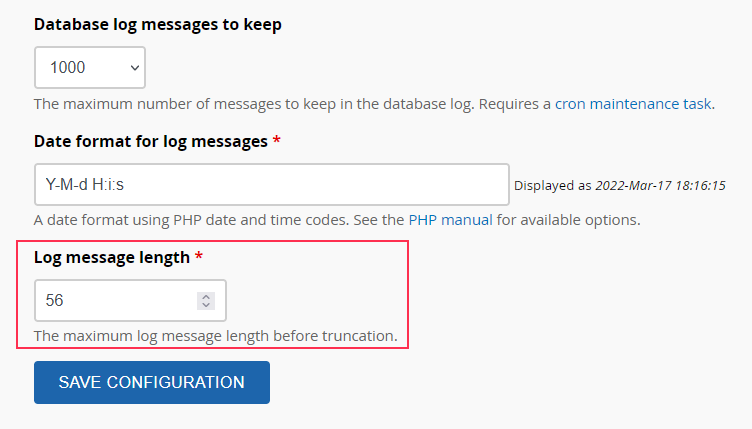 Add a configuration option for database log message display length. · Issue #5553 · backdrop ...