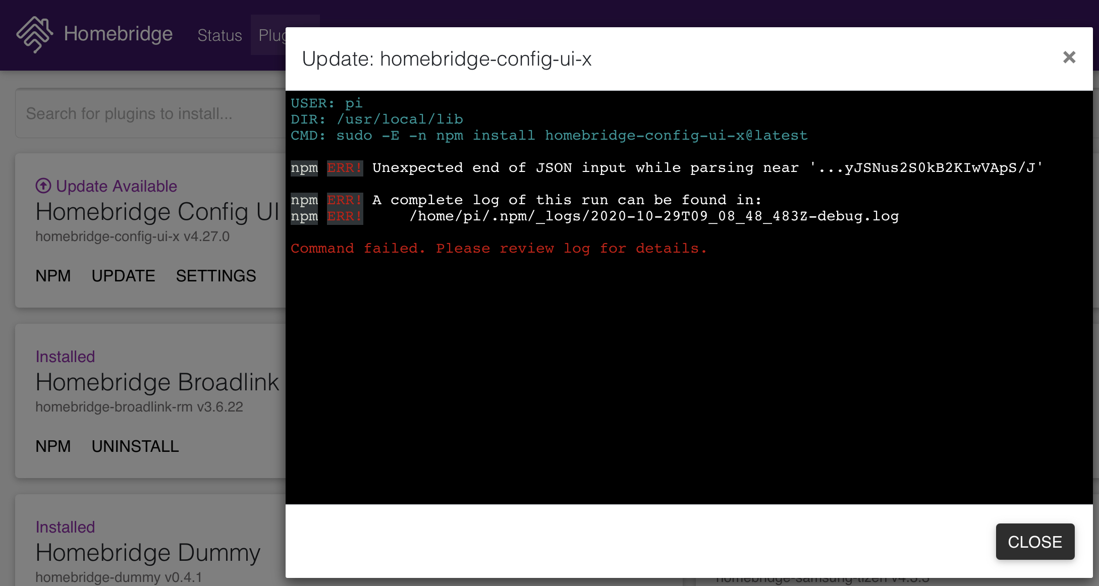 Cannot update confit-ui-x plugin · Issue #923 · homebridge/homebridge-config-ui-x · GitHub