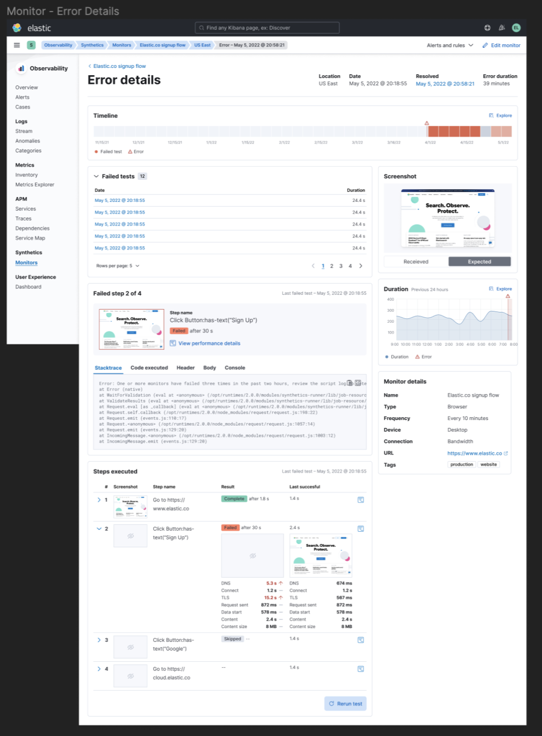 [Synthetics] Monitor Error details page · Issue #148377 · elastic/kibana · GitHub