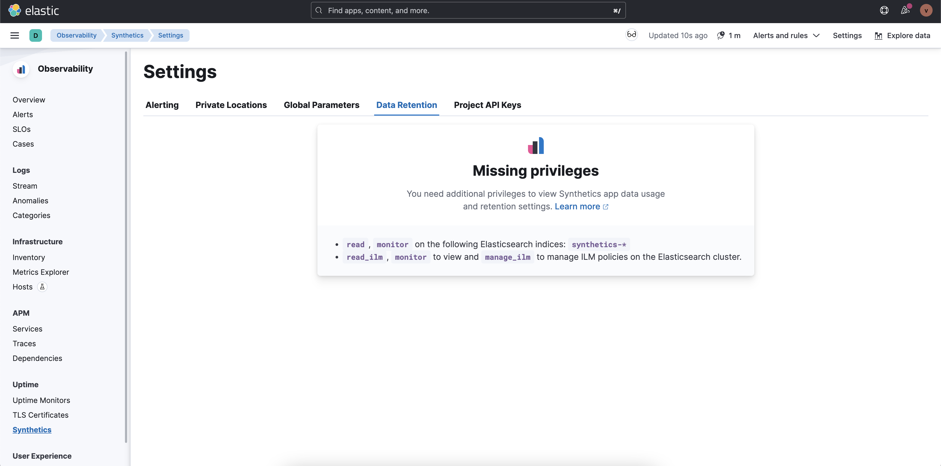 [Synthetics] Data retention page is unusable for all our defined user types · Issue #156081 ...