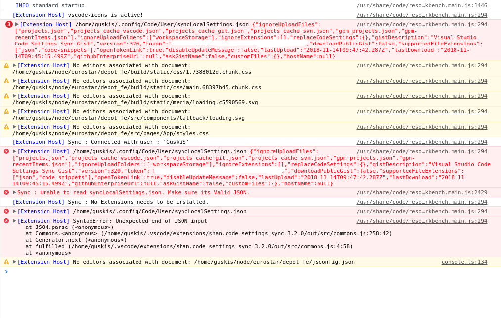 Auto Upload / Download : Unable to read syncLocalSettings.json. Make sure its Valid JSON ...