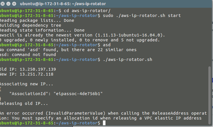 An error occurred (InvalidParameterValue) when calling the ReleaseAddress operation: You must ...