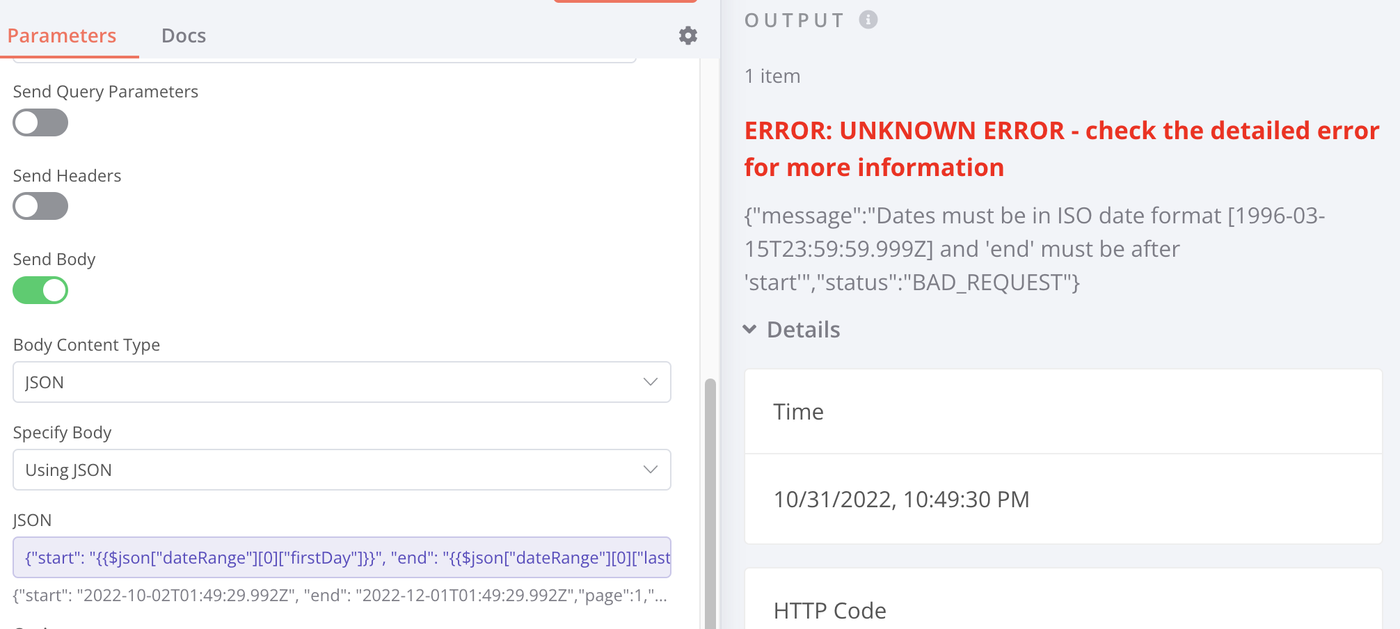 HTTP Request node with ISO Date Format Error after update to 0.200.1 version · Issue #4489 · n8n ...