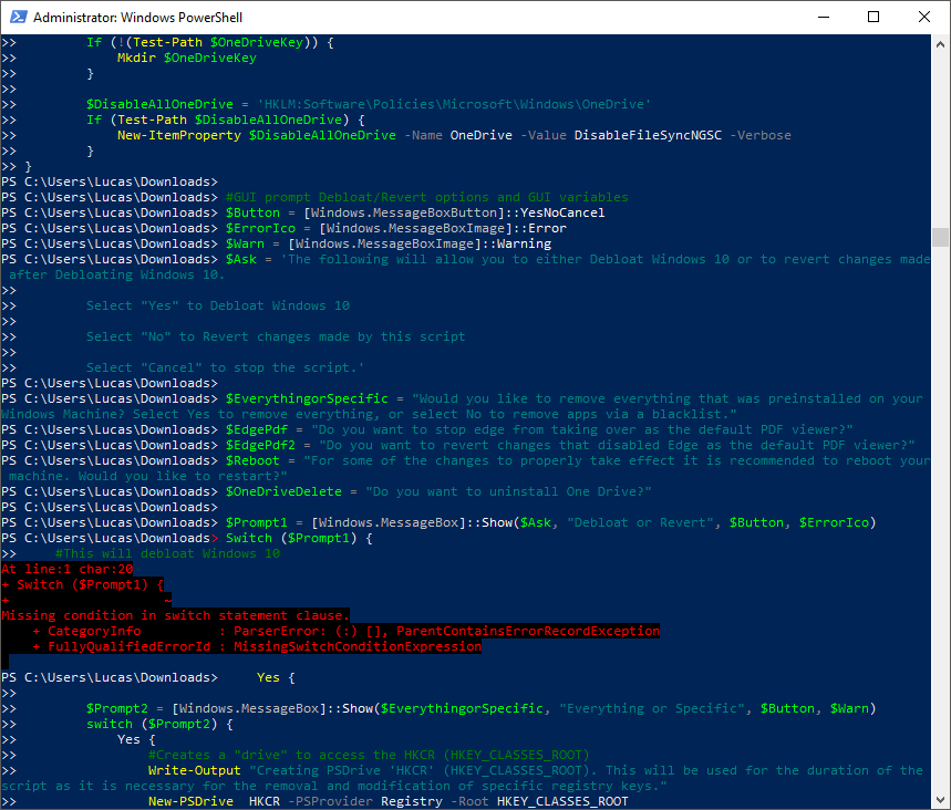 Syntax error? · Issue #79 · Sycnex/Windows10Debloater · GitHub
