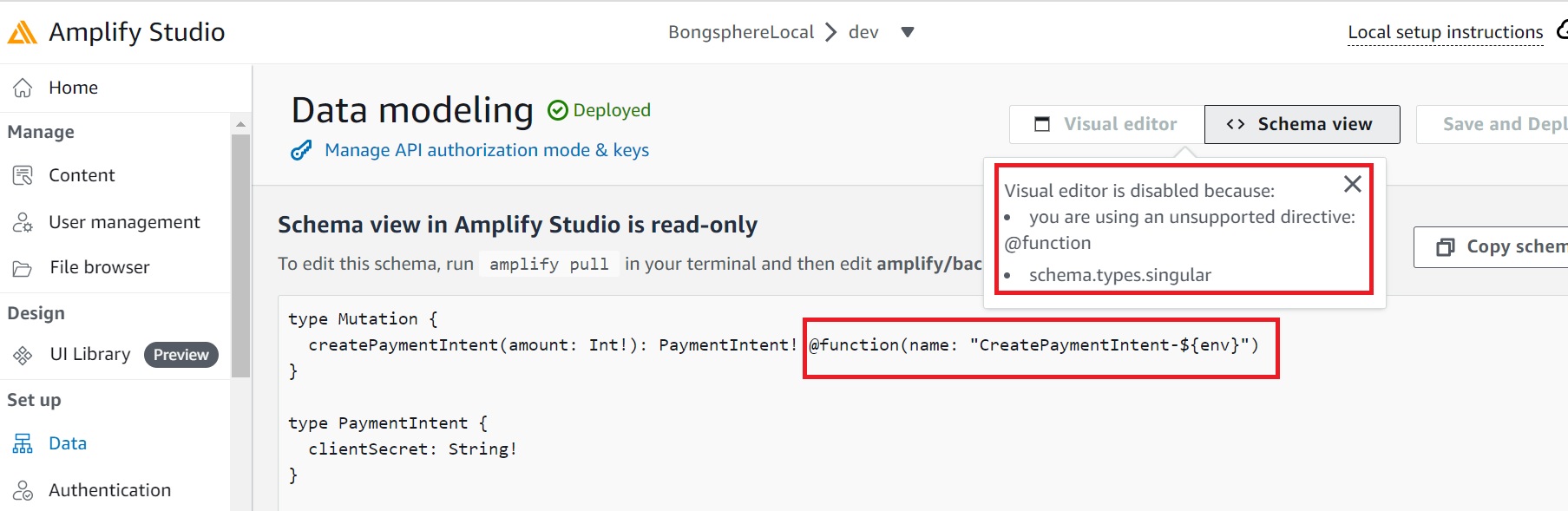 Visual editor is disabled because: schema.parameters.singular · Issue #513 · aws-amplify/amplify ...