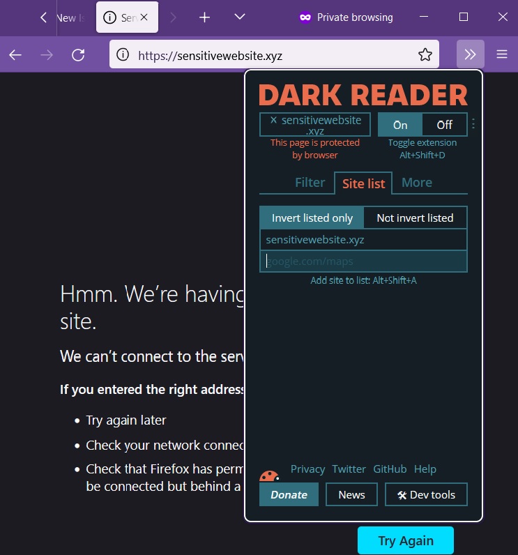 [Feature Request] Add Privacy Options to Site List · Issue #10556 · darkreader/darkreader · GitHub