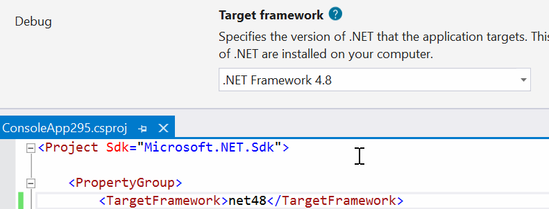 Target framework property is empty if non-canonical representation used ...