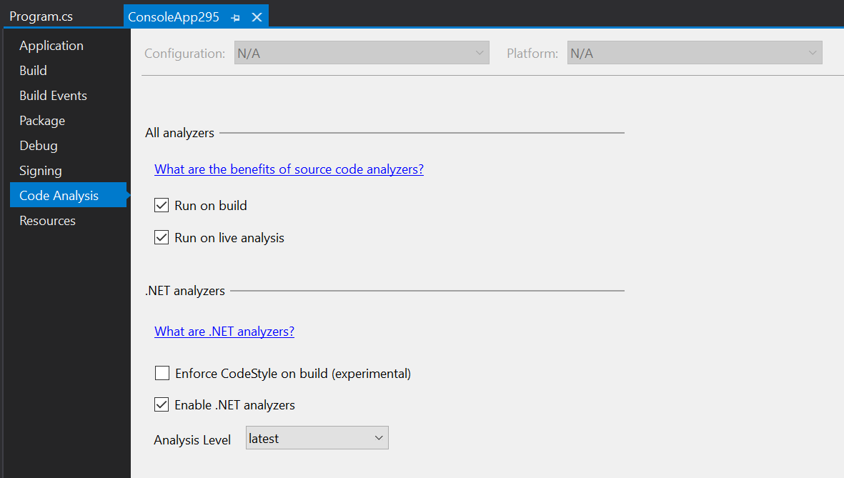 Migrate the Code Analysis page to the new Project Properties UI · Issue ...