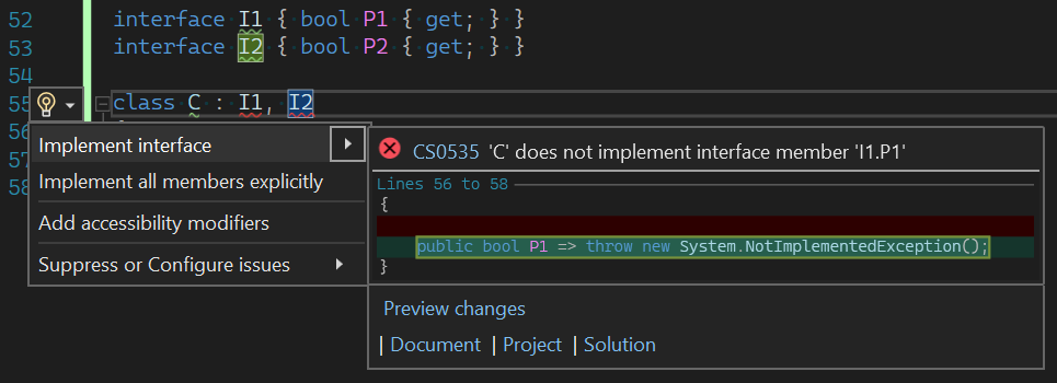 "Implement interface" action can implement the wrong interface · Issue #59942 · dotnet/roslyn ...