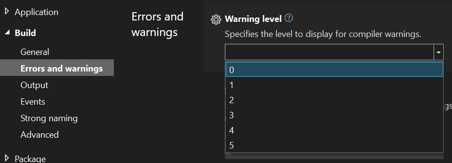 Show better descriptions for warning levels · Issue #7978 · dotnet/project-system · GitHub
