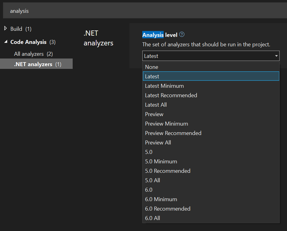 Add support for AnalysisLevel build setting · Issue #4725 · dotnet/project-system · GitHub