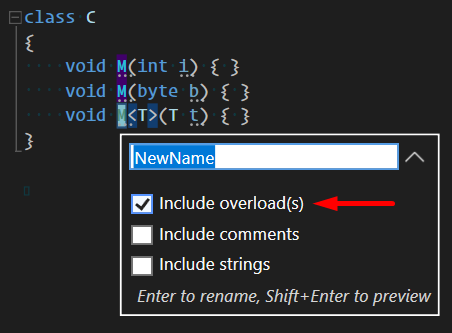 Rename option "Include overloads" doesn't work · Issue #62221 · dotnet/roslyn · GitHub