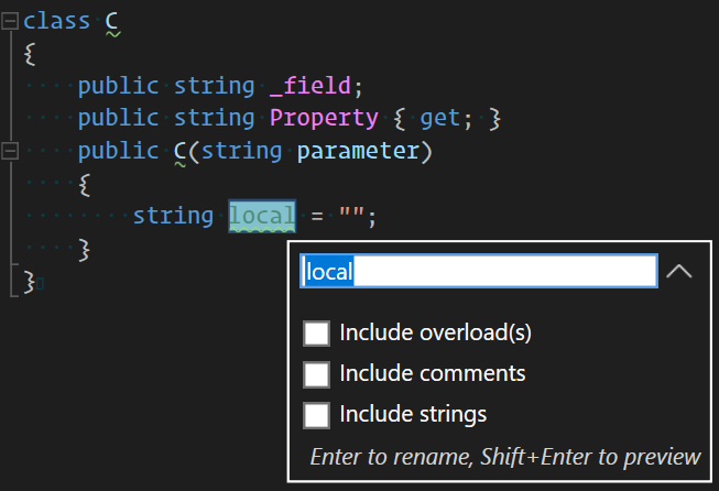 New rename UI shouldn't show "Include overload(s)" for locals/params/properties/fields · Issue ...