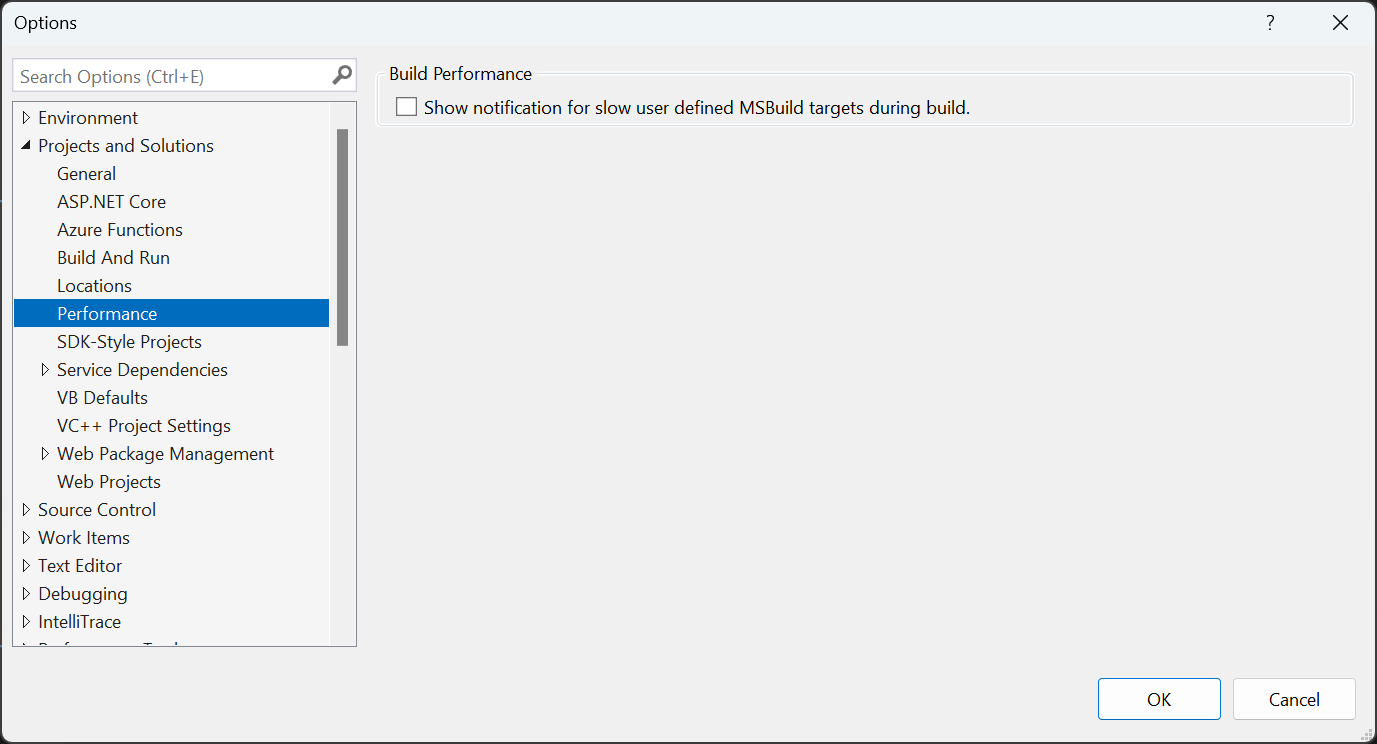 Remove The Performance Settings Page · Issue 8979 · Dotnet Project System · Github