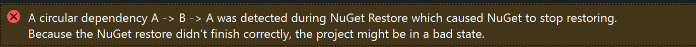 NuGet restore cycle detection doesn't work · Issue #9050 · dotnet/project-system · GitHub