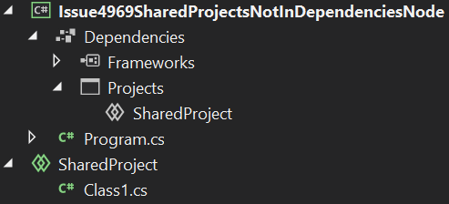 Shared Projects don't show in Dependencies node · Issue #4969 · dotnet/project-system · GitHub