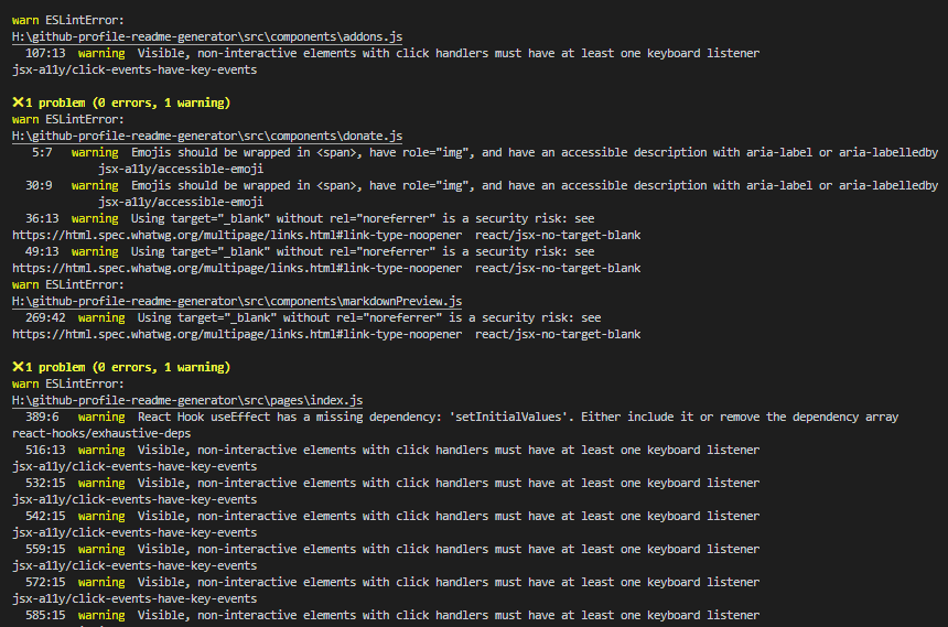 eslint warnings · Issue #146 · rahuldkjain/github-profile-readme-generator · GitHub