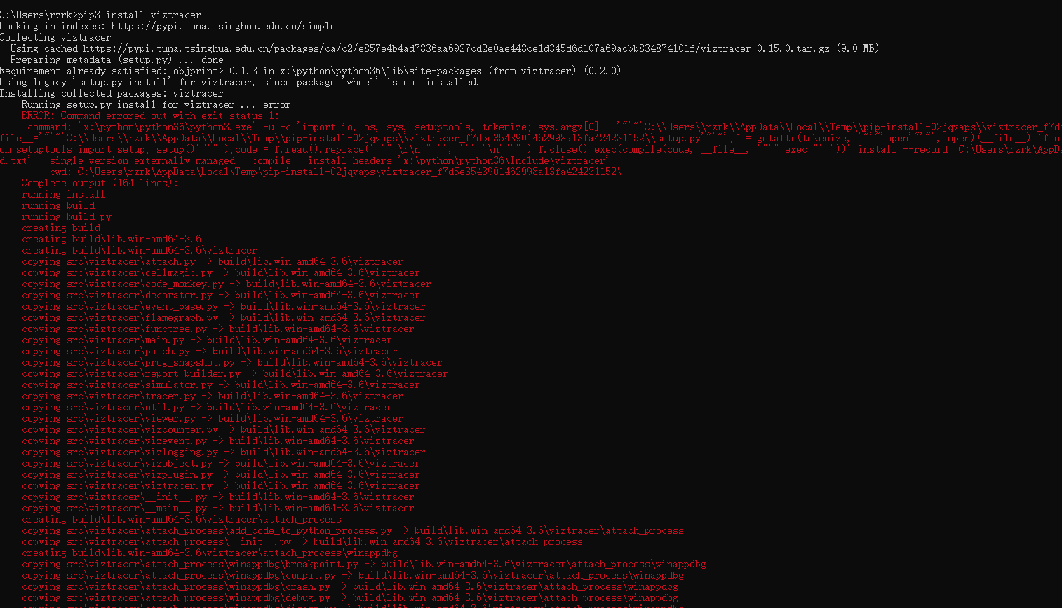 安装失败 · Issue #209 · gaogaotiantian/viztracer · GitHub