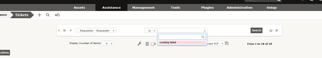 [9.1.7.1] Error - Loading Failed - Filter Ticket by Technician or by Requester · Issue #3375 ...