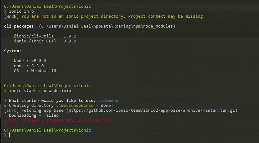 Bug Ionic Cli 3 9 2 Cannot Download Starter Templates · Issue 2684 · Ionic Team Ionic Cli