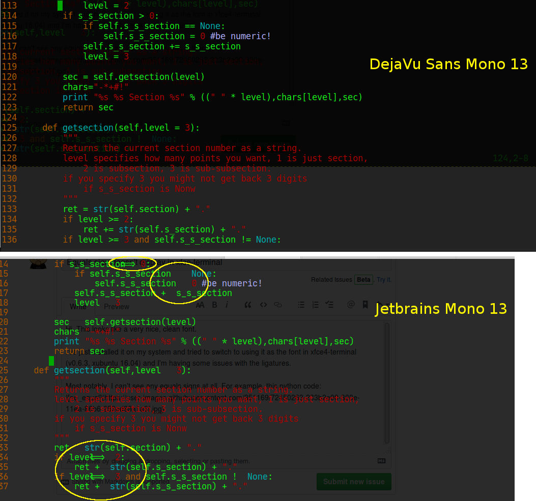 Issues with ligatures in xfce-terminal · Issue #6 · JetBrains/JetBrainsMono · GitHub