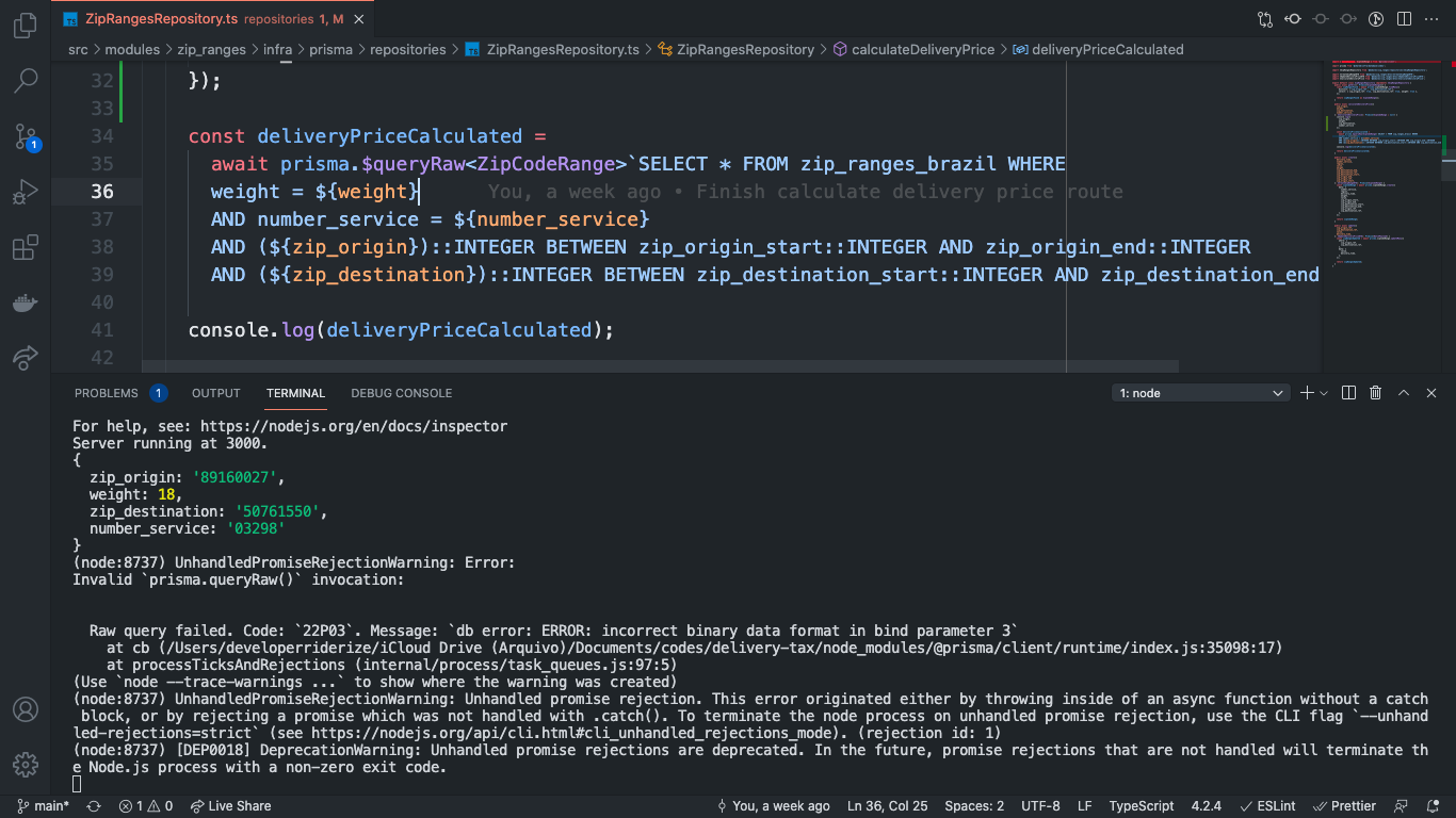 Query raw run throws the following error ```incorrect binary data format in bind parameter 3 ...