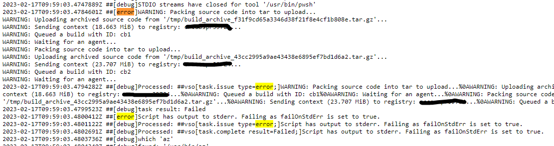 Azure Pipeline Fails When Using Az Acr Build Task With Azurecli2 Failonstandarderrortrue