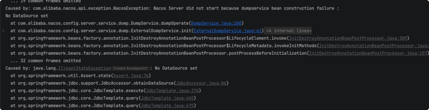 直接单例模式启动nacos，报错acos Server did not start because dumpservice bean construction failure : No ...