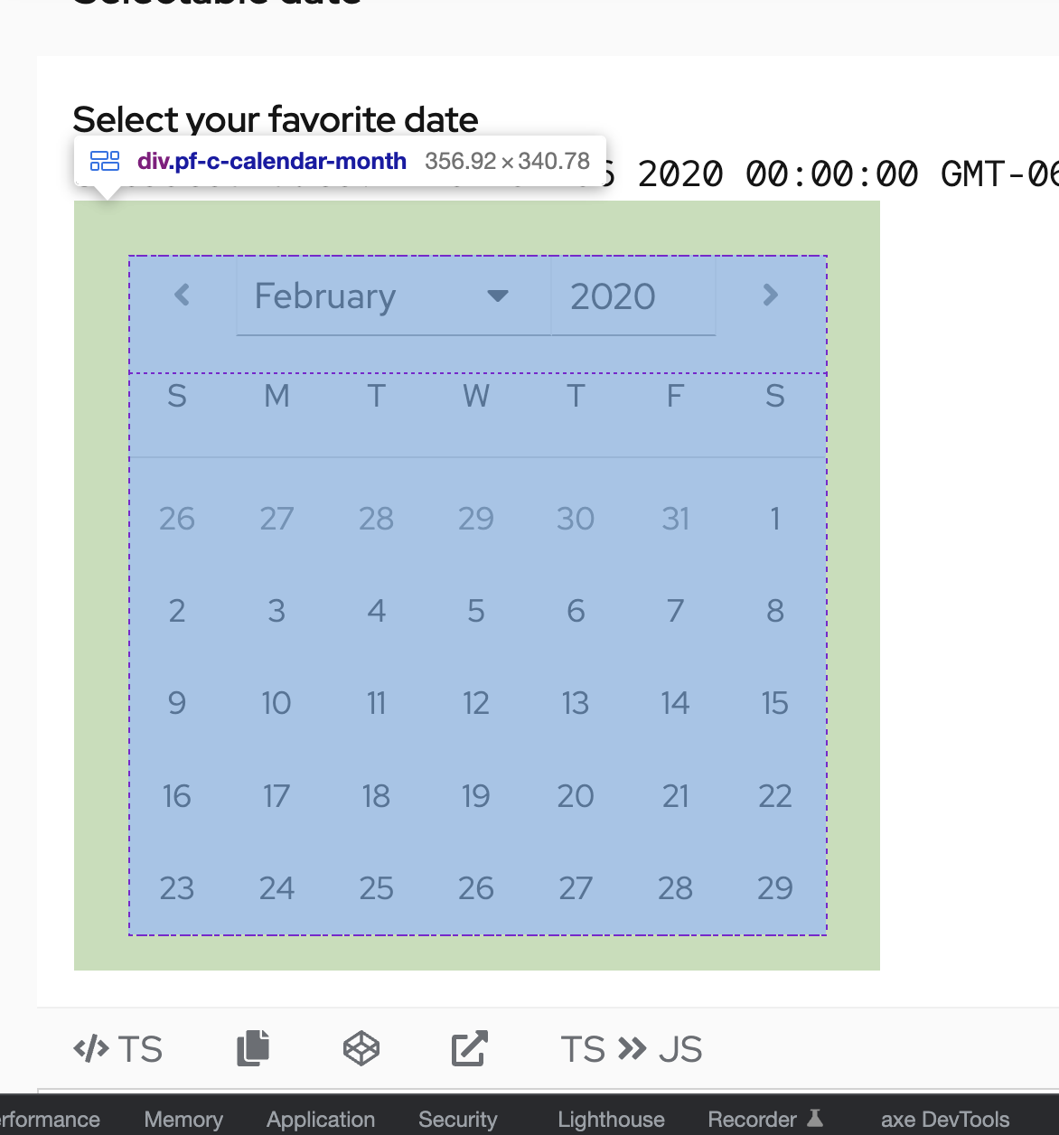 Calendar month has padding that keeps it from aligning with content ...