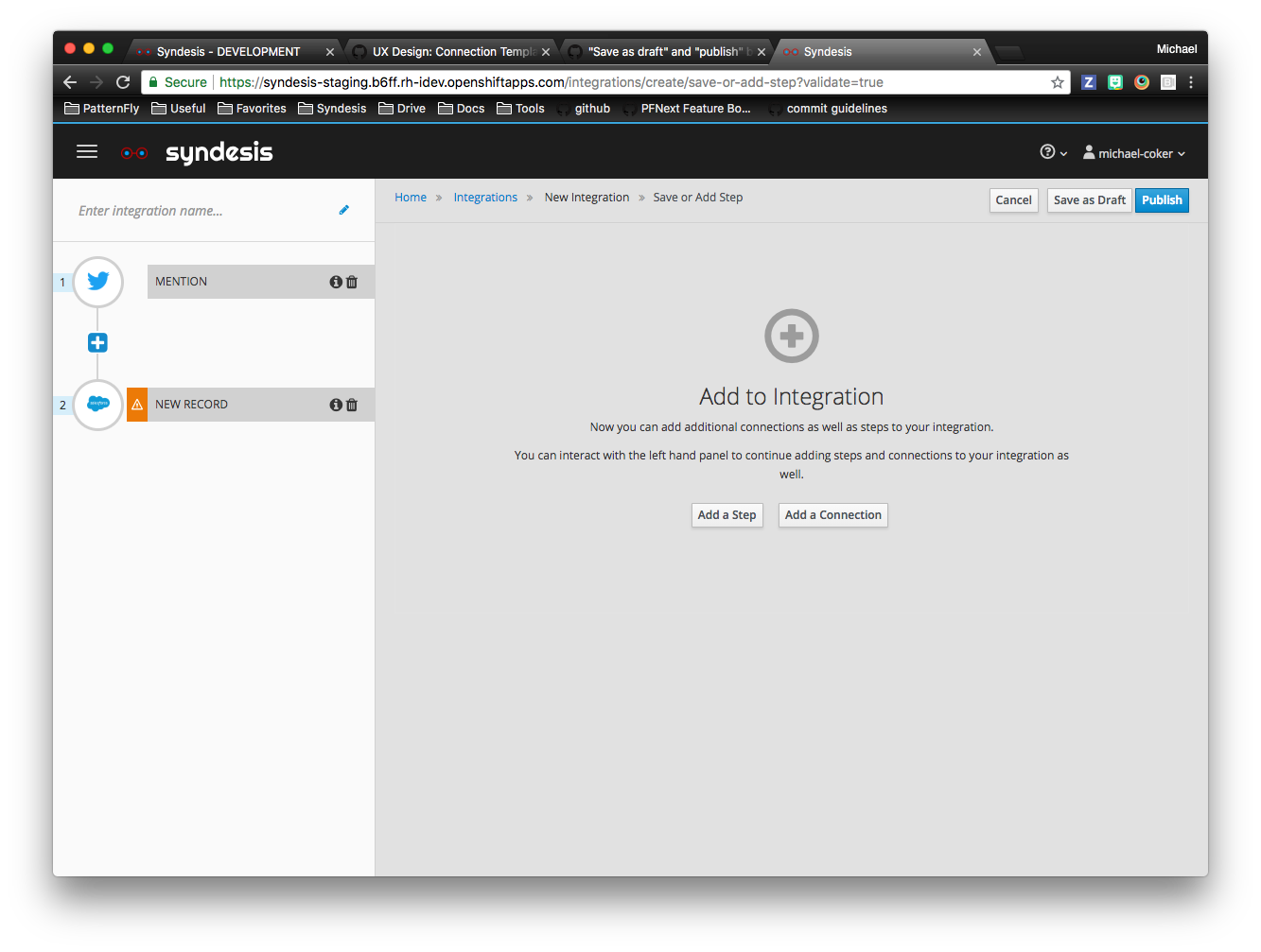 "Save as draft" and "publish" buttons · Issue #1558 · syndesisio/syndesis · GitHub