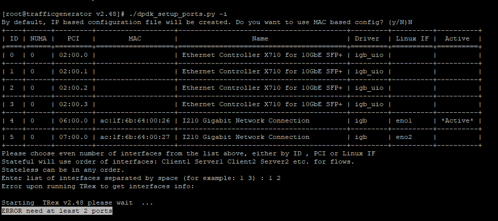 dpdk_setup_ports - ERROR need at least 2 ports · Issue #176 · cisco-system-traffic-generator ...