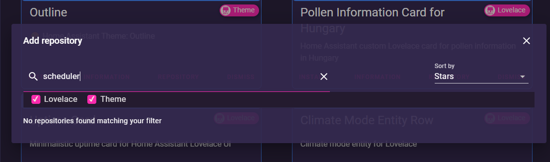 Can't find scheduler component in HACS · Issue #363 · nielsfaber/scheduler-card · GitHub