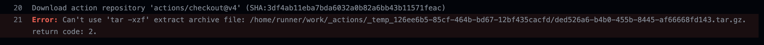 Can't use 'tar -xzf' extract archive file · Issue #1448 · actions/checkout · GitHub