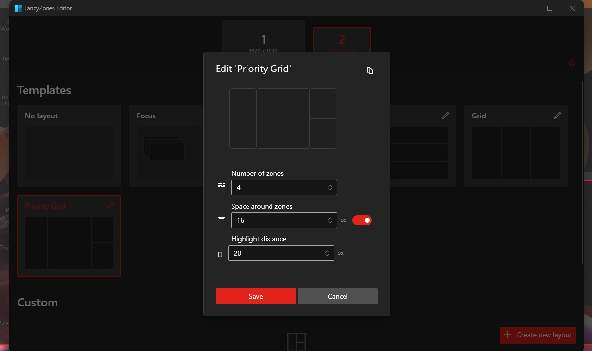 FancyZones layout Editor is not making possible to create a custom ...
