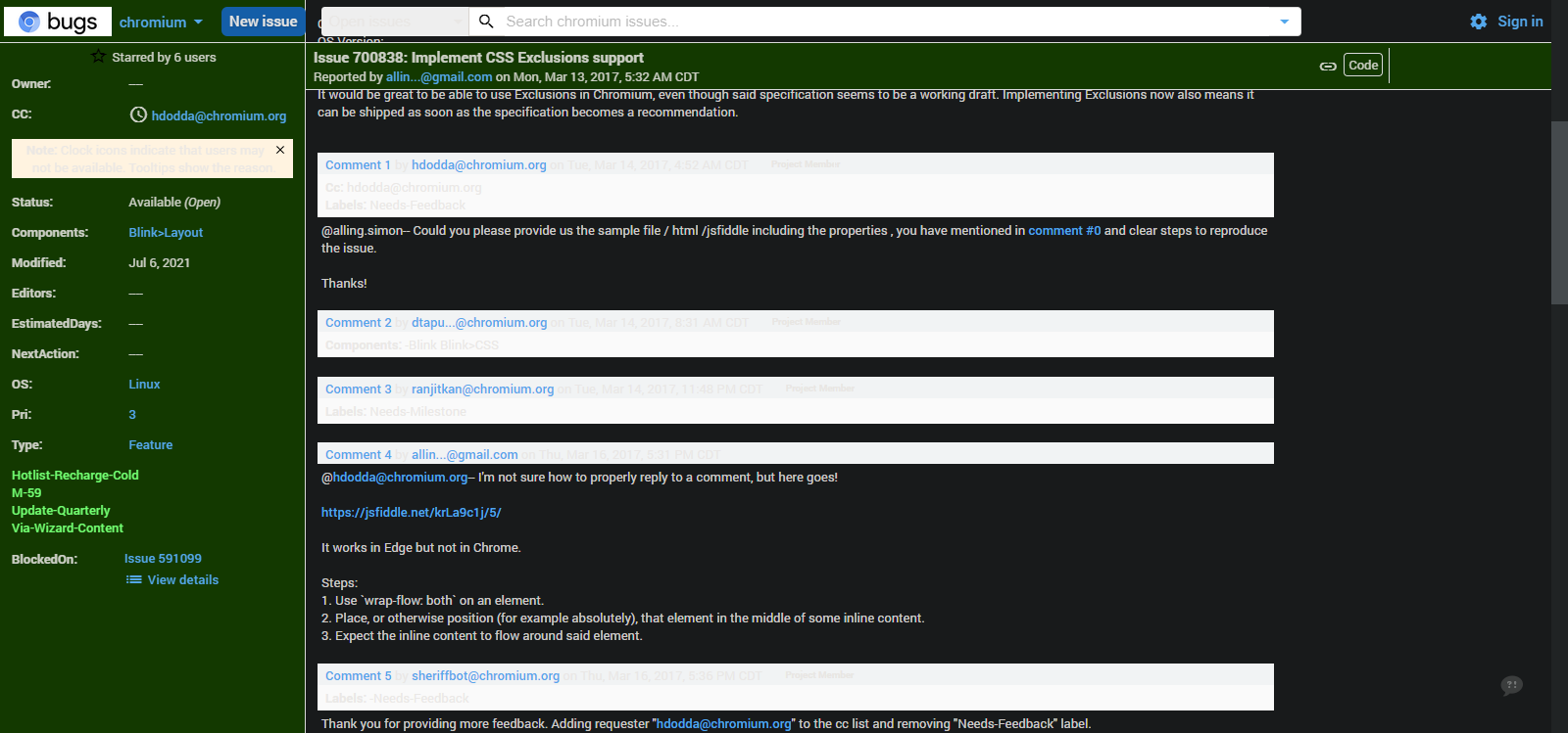 [Broken Website] bugs.chromium.org (again) · Issue #6449 · darkreader/darkreader · GitHub