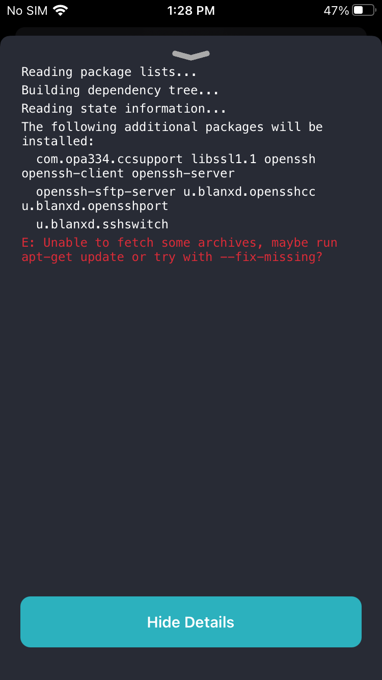 Error When Downloading SSH Tweaks in Checkra1n · Issue #2122 · checkra1n/BugTracker · GitHub