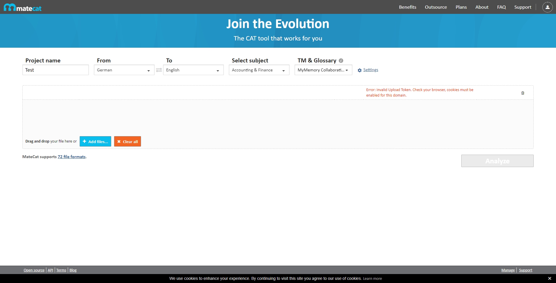 Invalid Upload Token When Uploading File · Issue 1575 · Matecat