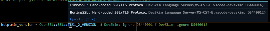 Need to suppress multiple pinned TLS version issues in one line · Issue #568 · microsoft/DevSkim ...